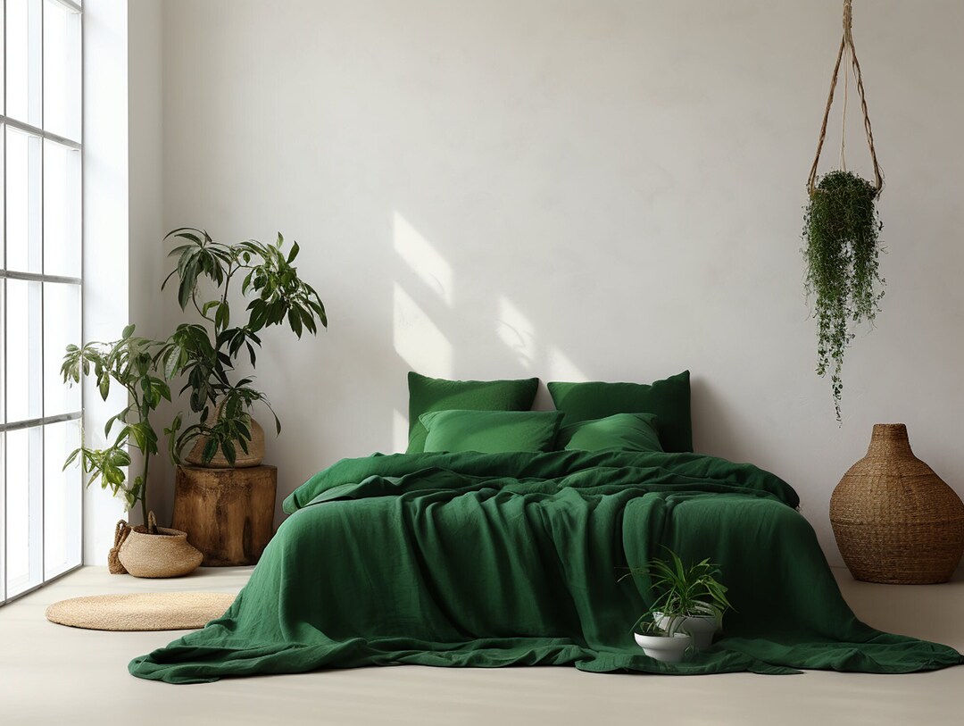 Forest Green Linen Coverlet With or Without Filling Softened - Etsy