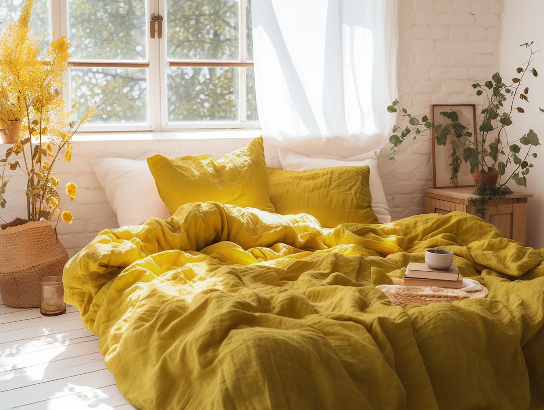 Mustard Linen Duvet Cover Set 1 Duvet Cover and 2 Pillowcases in ...
