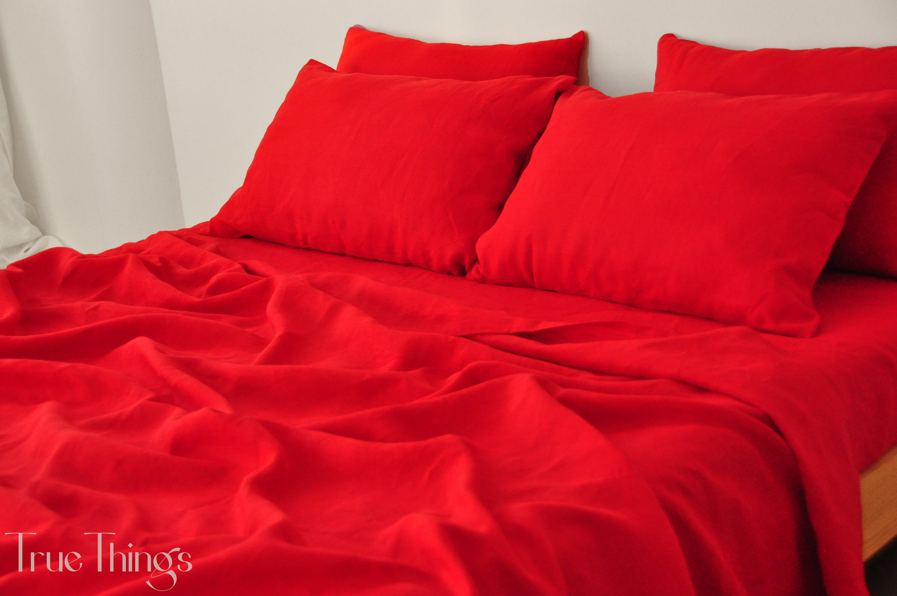 Scarlet Red Linen Fitted Sheet / 1 Fitted Sheet / Softened - Etsy
