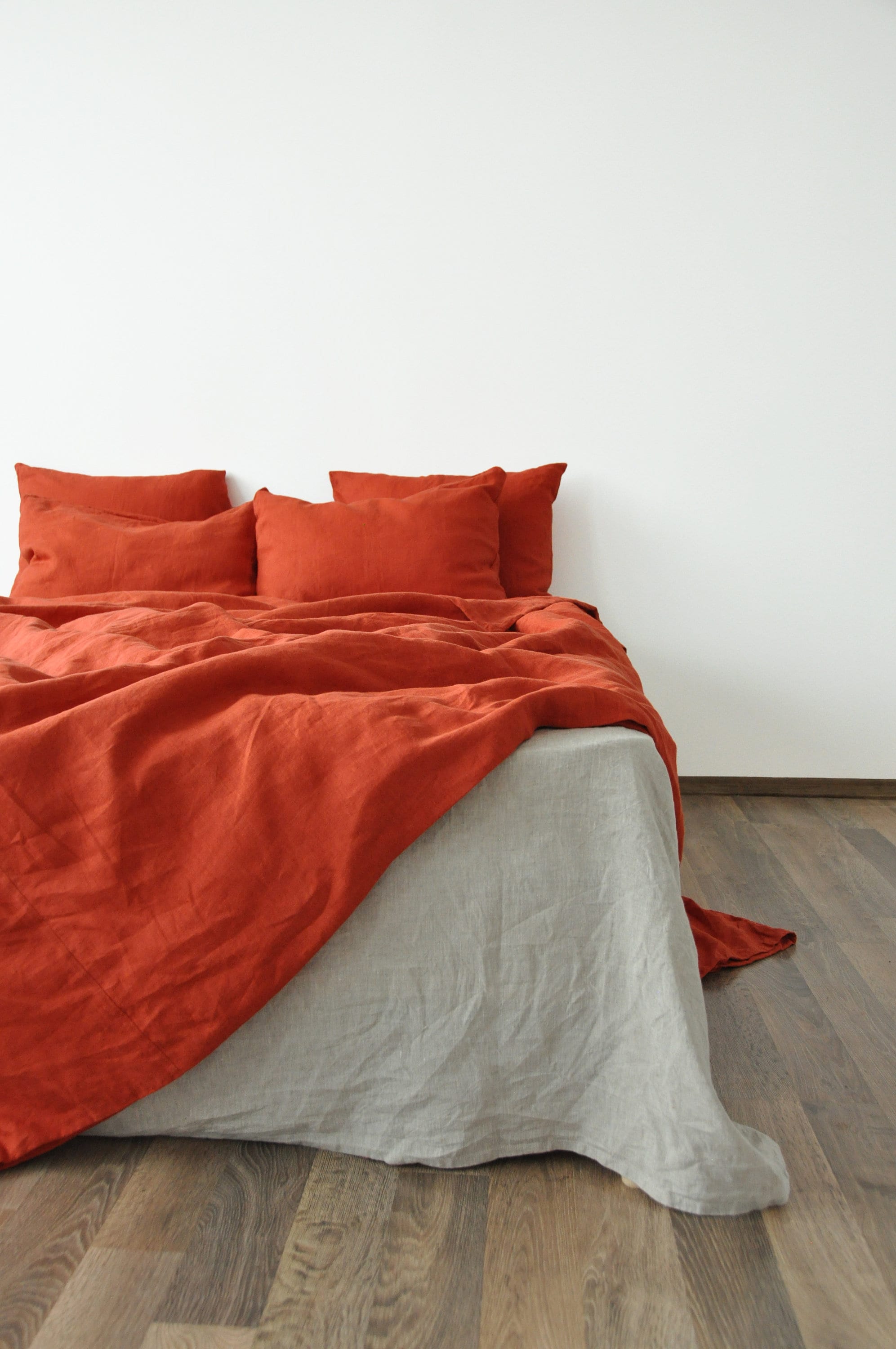 Terracotta Linen Bedding Set 1 Duvet Cover and 2 Pillowcases in Orange ...