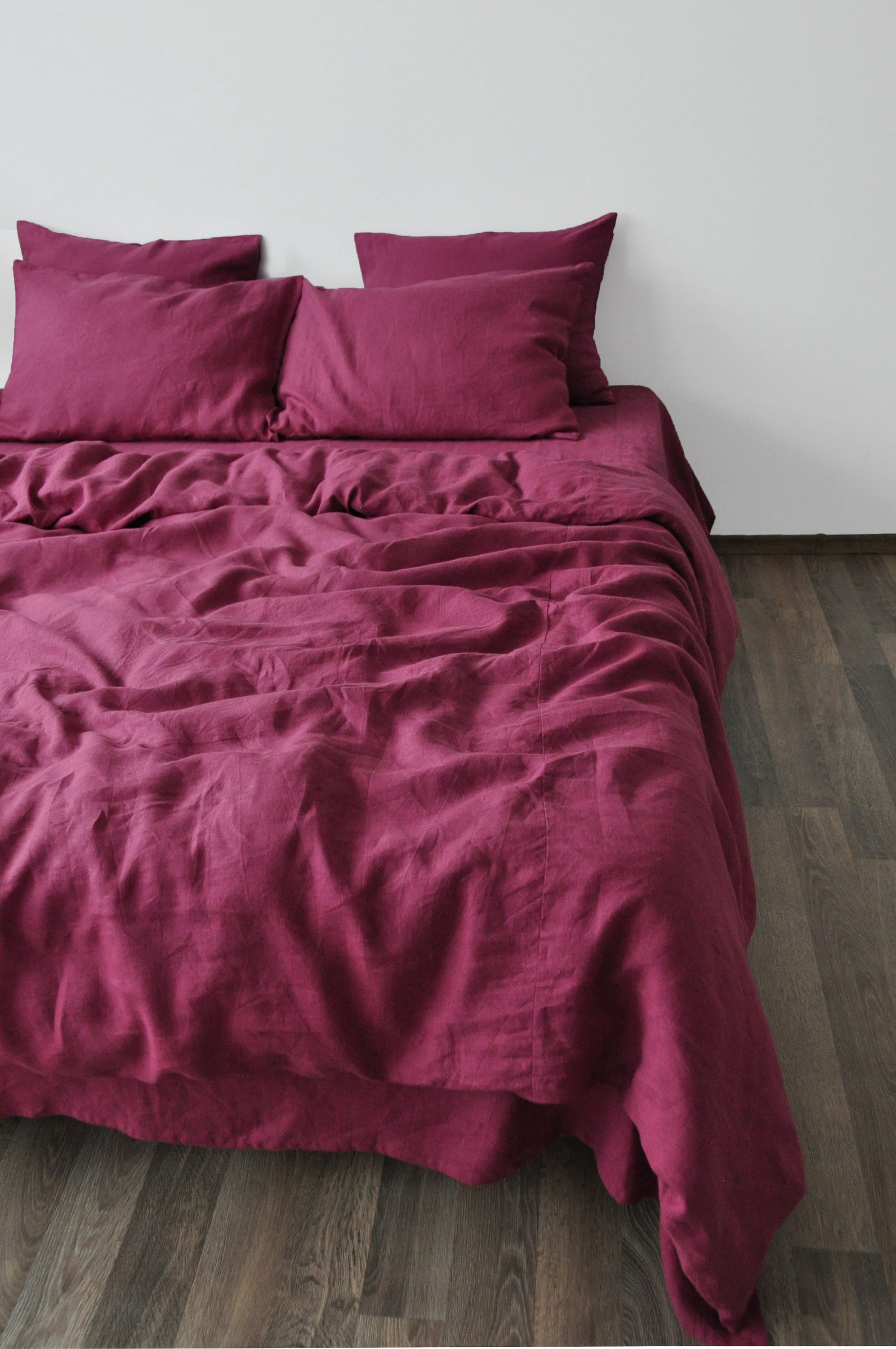 Raspberry Linen Bedding Set / 1 Duvet Cover 2 Pillowcases / - Etsy