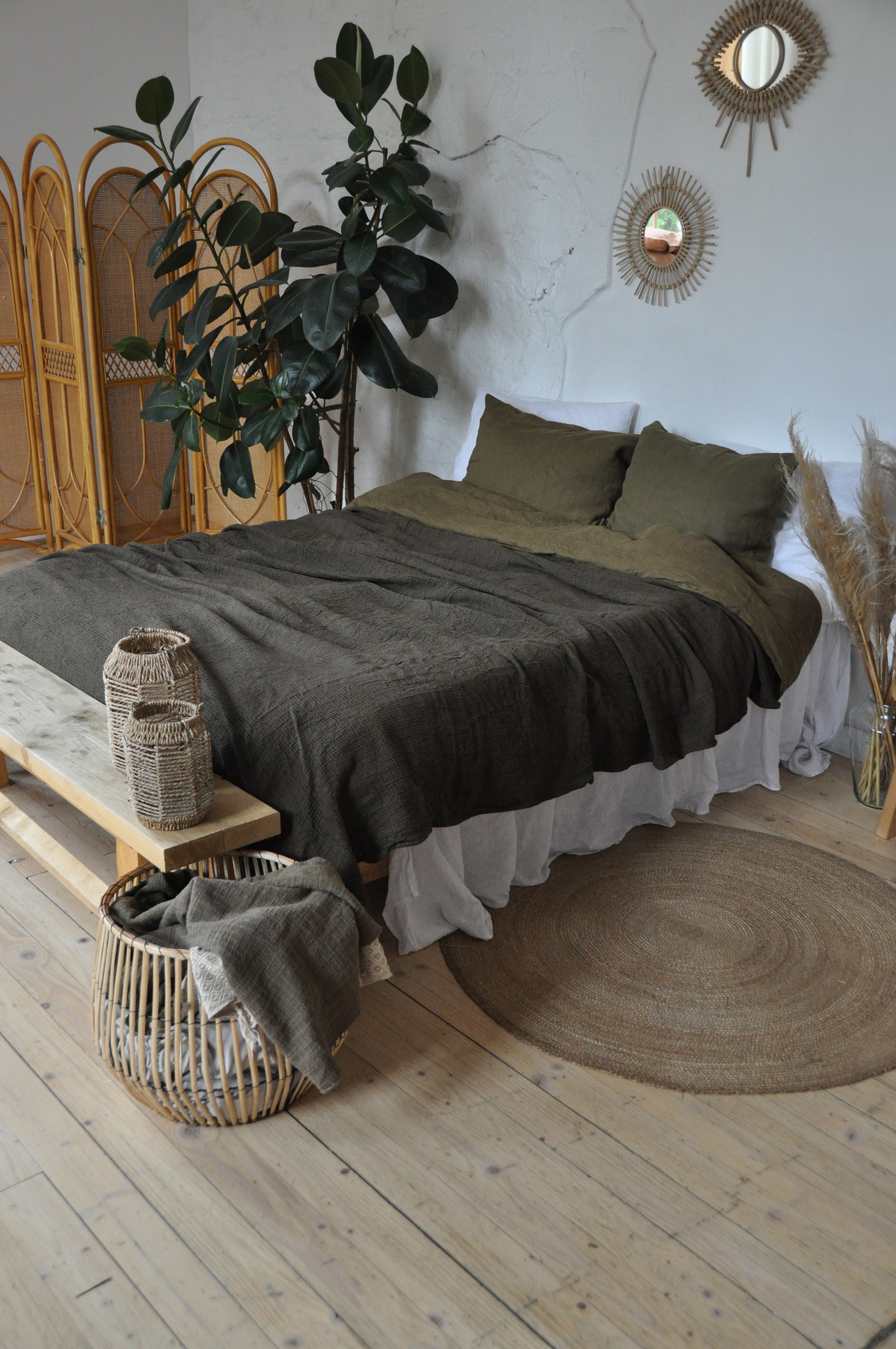 Brown Waffle Linen Coverlet / Heavy Weight Linen / Waffle | Etsy