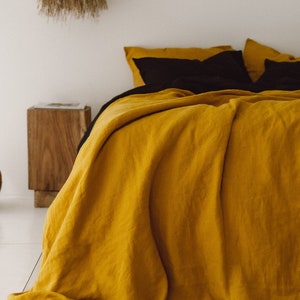 Ochre Linen Bedding Set Duvet Cover and Pillowcases in Ochre Color ...