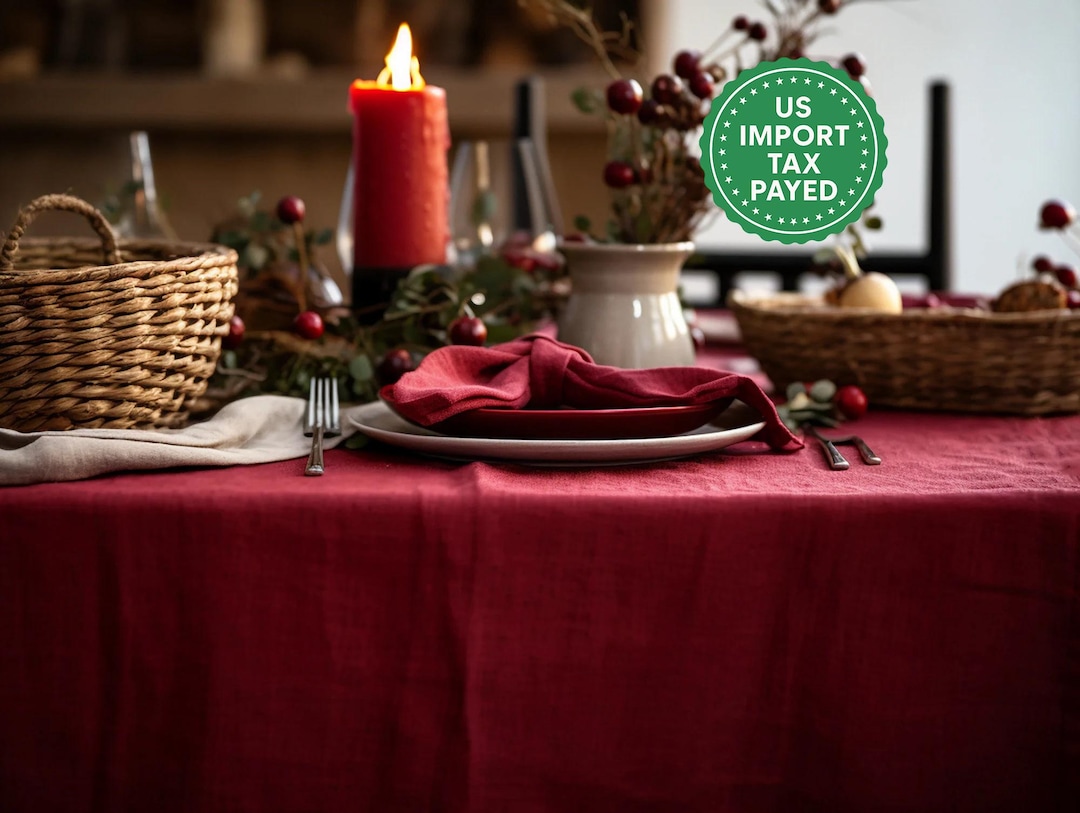 Maroon Rectangle Linen Tablecloth Christmas Theme Round Square ...