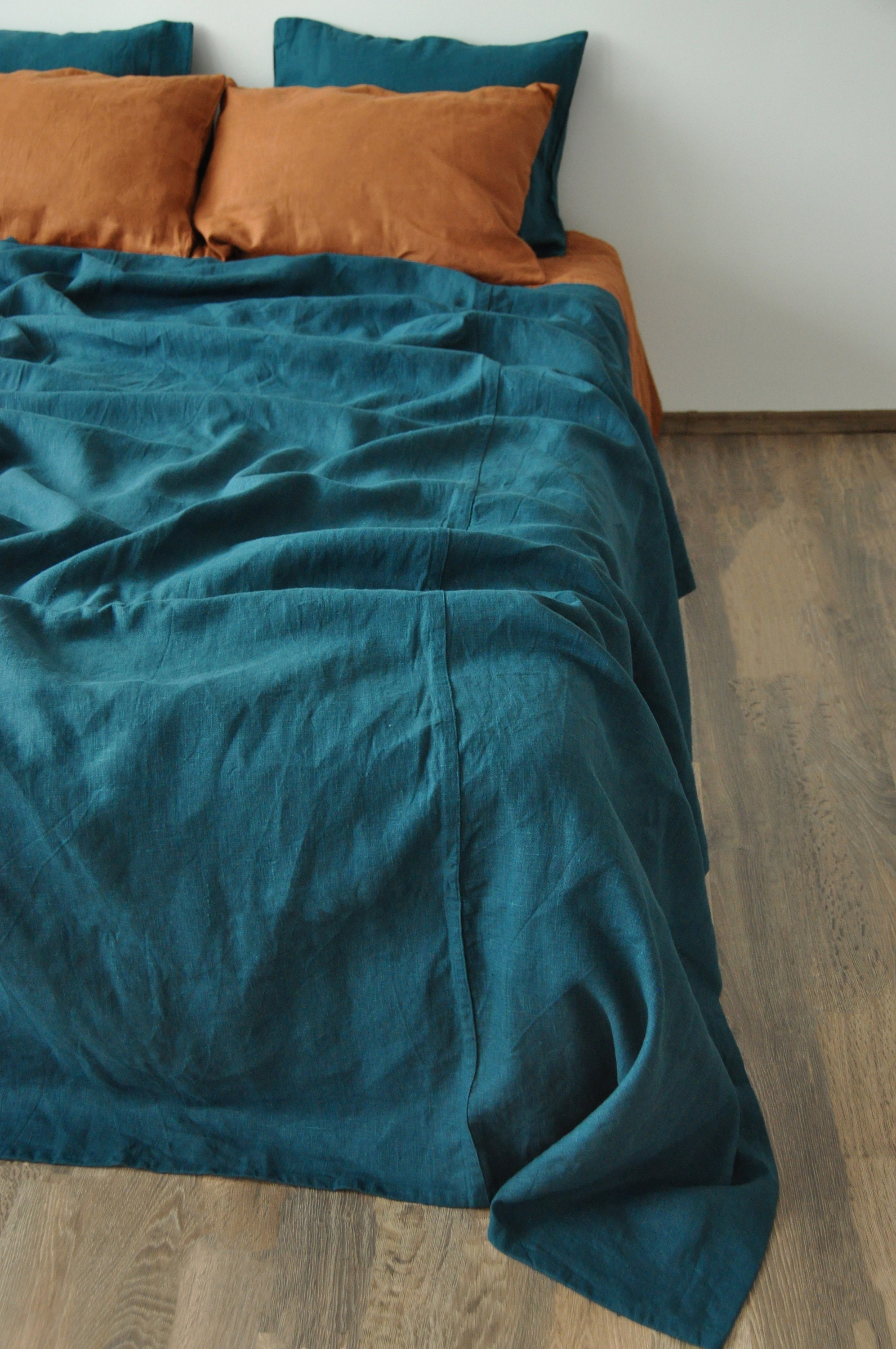 Teal Linen Coverlet With or Without Filling / Softened Linen / | Etsy