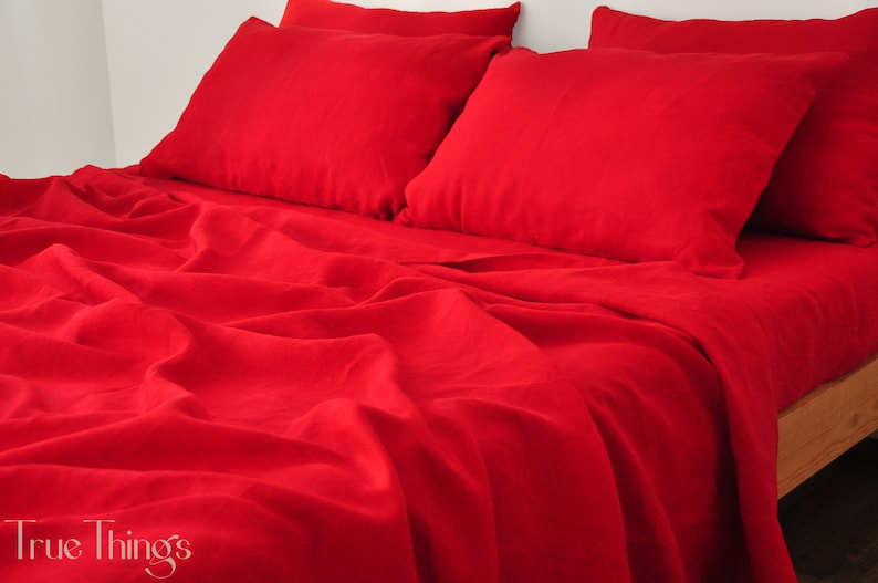 Scarlet Red Linen Sheet Set / 1 Flat Sheet 1 Fitted Sheet - Etsy