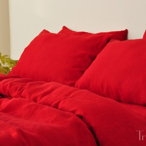 Scarlet Red Linen Bedding Set 1 Duvet Cover and 2 Pillowcases Softened ...