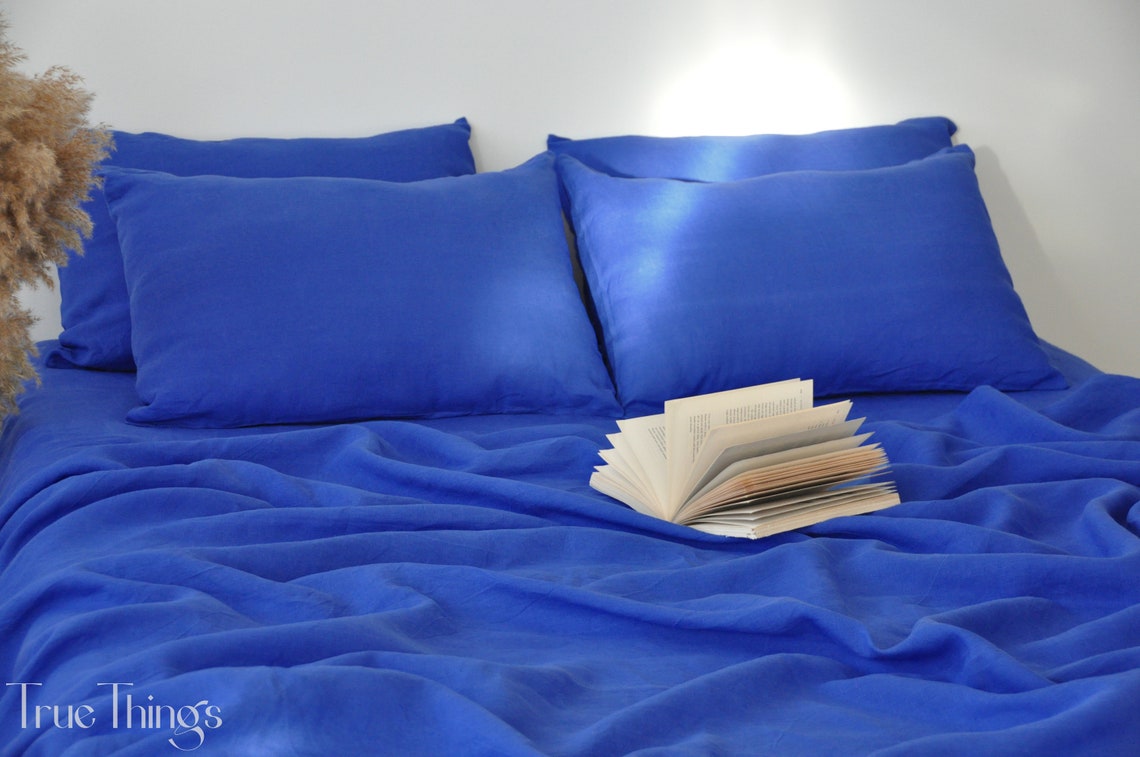 Royal Blue Linen Sheet Set / 1 Flat Sheet 1 Fitted Sheet 2 - Etsy