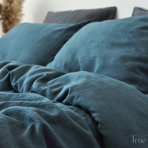 Charcoal Teal Linen Bedding Set 1 Duvet Cover and 2 Pillowcases ...