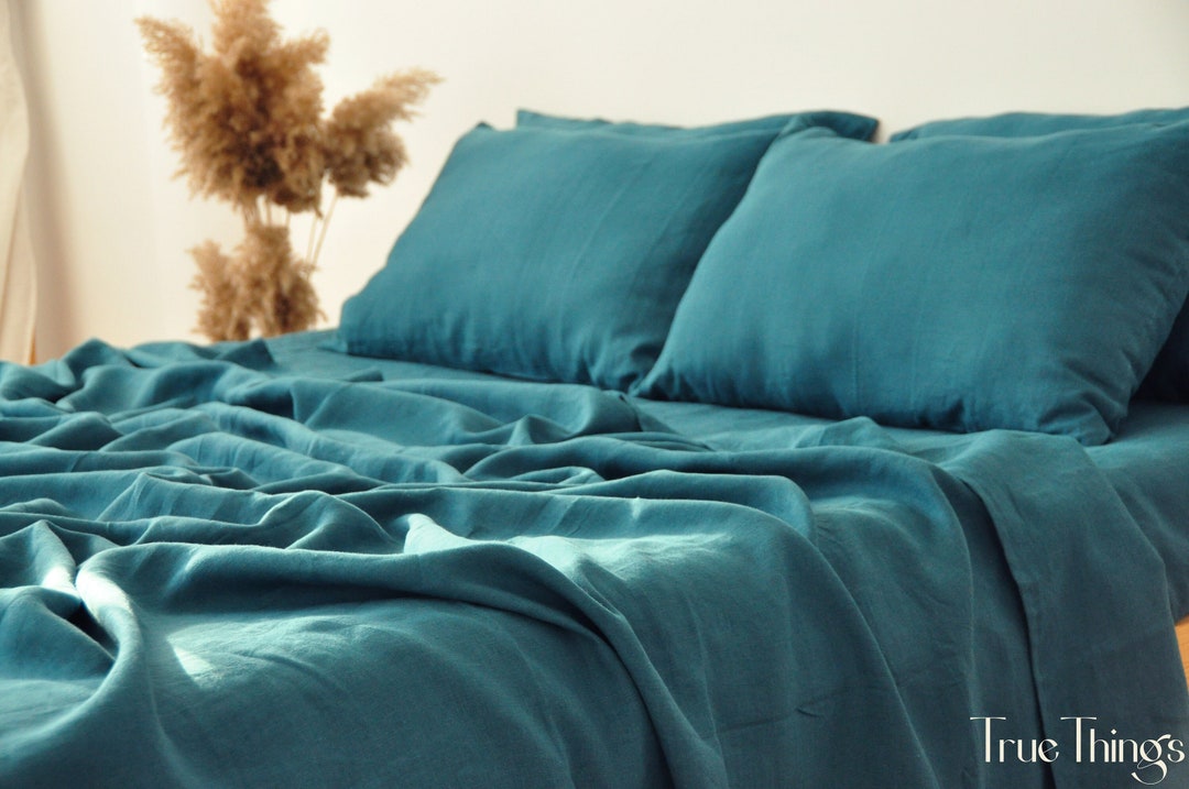 Teal Linen Flat Sheet 1 Flat Sheet Softened Linen Sheet Stonewashed ...