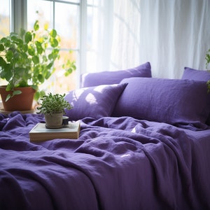 Violet Linen Sheet Set 1 Flat Sheet and 1 Fitted Sheet and 2 ...