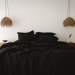 Black Linen Bedding Set 1 Duvet Cover and 2 Pillowcases in Black Color ...