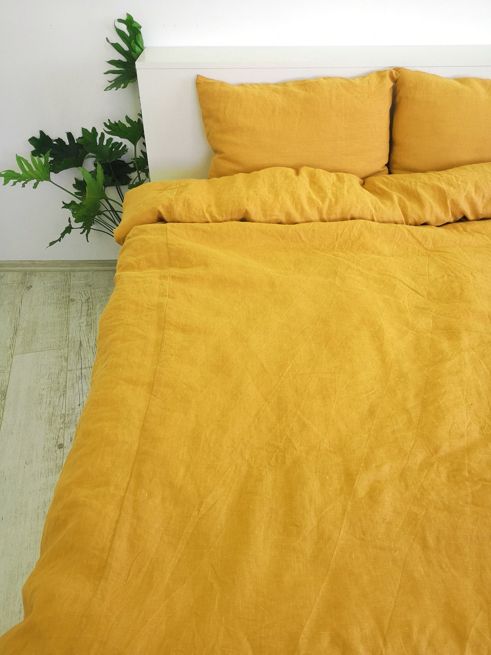 Bright yellow linen pillowcase / Yellow pillow cover / King | Etsy