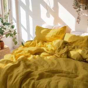 Mustard Linen Duvet Cover Set 1 Duvet Cover and 2 Pillowcases in ...