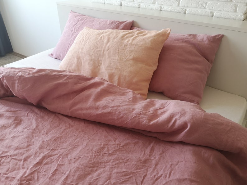 Rose pink linen bedding set / 1 duvet cover 2 pillowcases / | Etsy