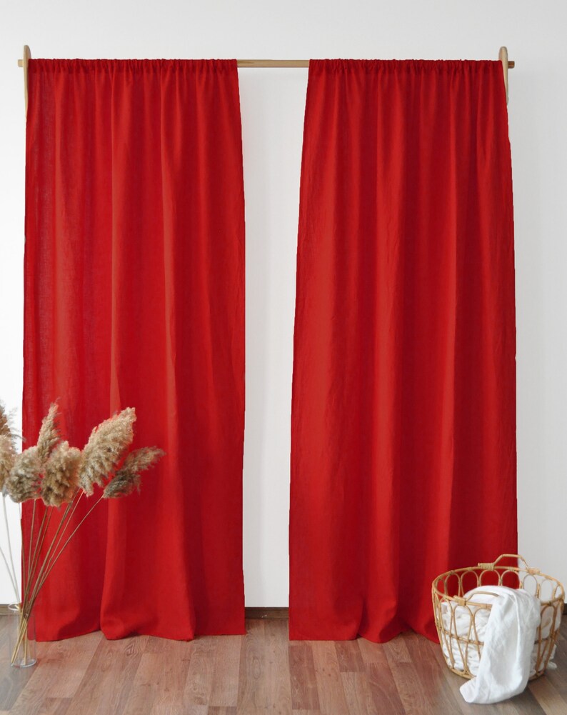 Scarlet Red Regular and Blackout Linen Curtains / 2 Panels / - Etsy