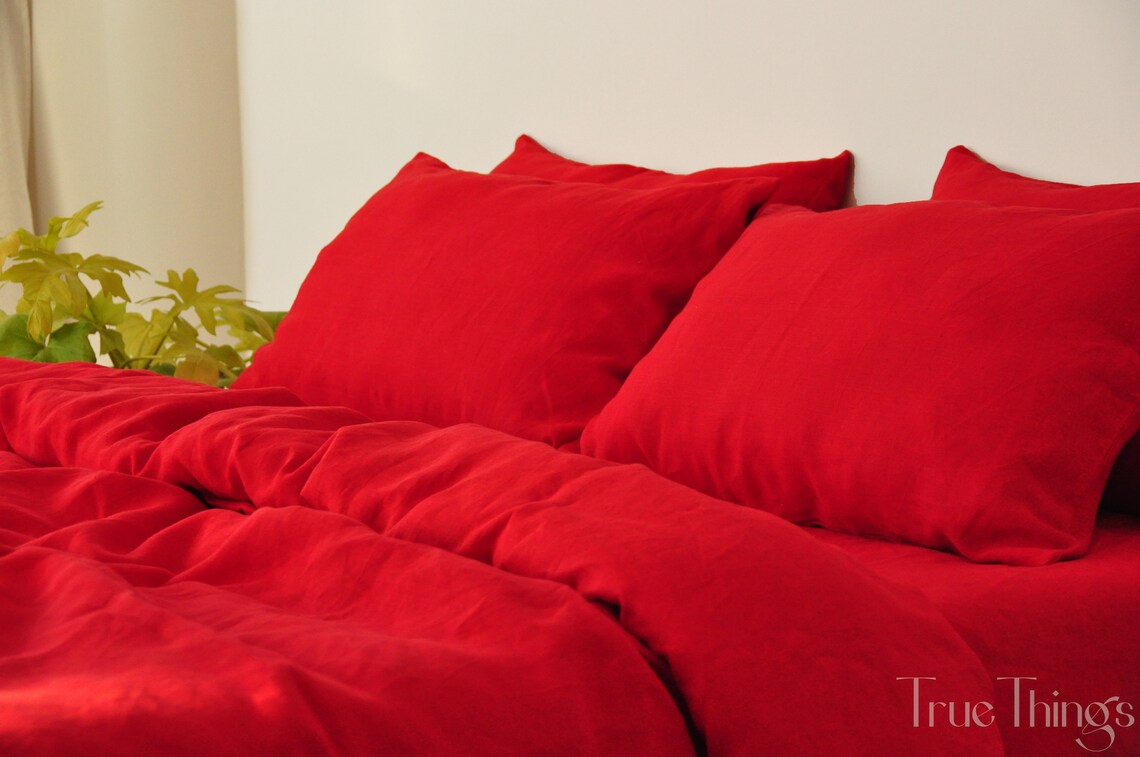 Scarlet Red Linen Pillowcase Red Pillow Cover King Queen Standard Euro ...