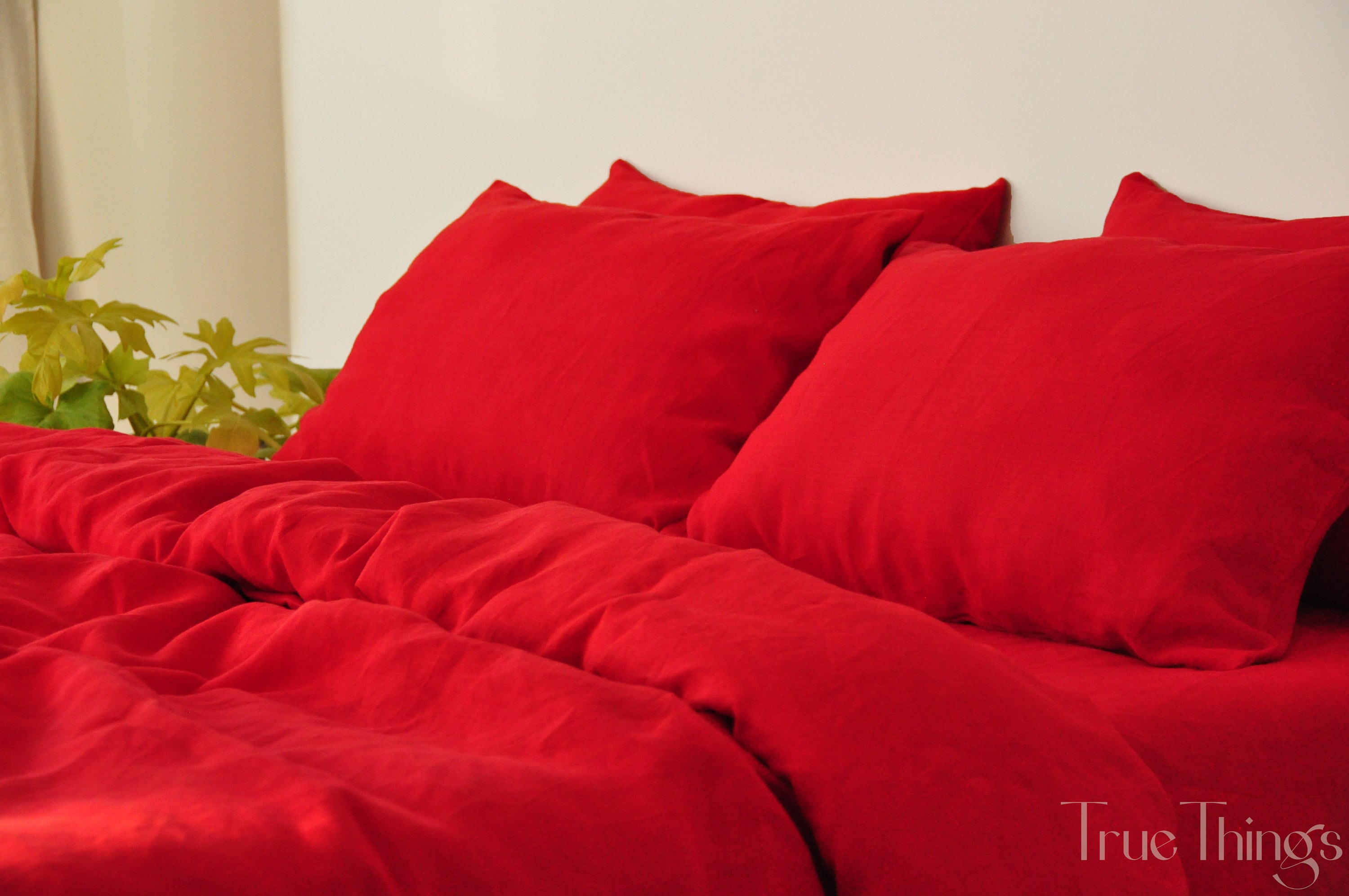 Scarlet Red Linen Pillowcase / Red Pillow Cover / King Queen | Etsy