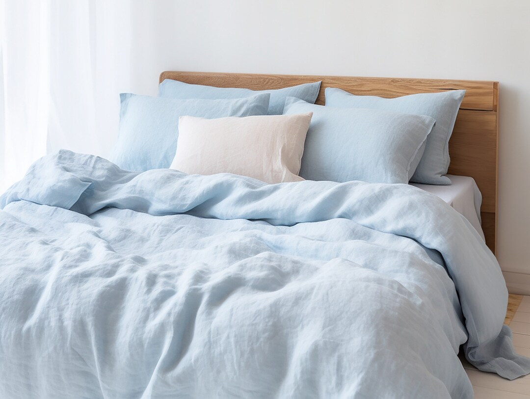 Sky Blue Melange Linen Duvet Cover 1 Duvet Cover Softened Linen Light ...
