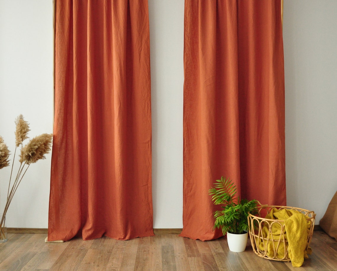 Burnt Orange Regular and Blackout Linen Curtains / 2 Panels / - Etsy
