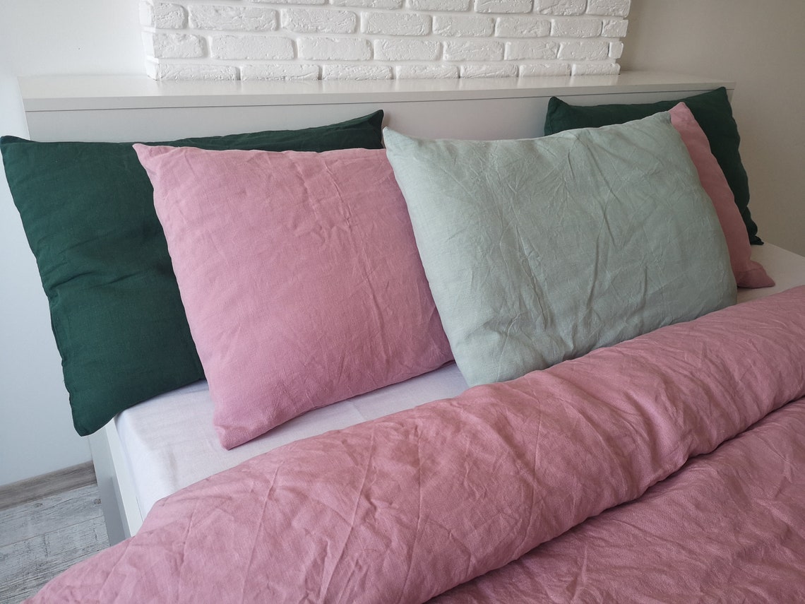 Rose pink linen bedding set / 1 duvet cover 2 pillowcases / | Etsy
