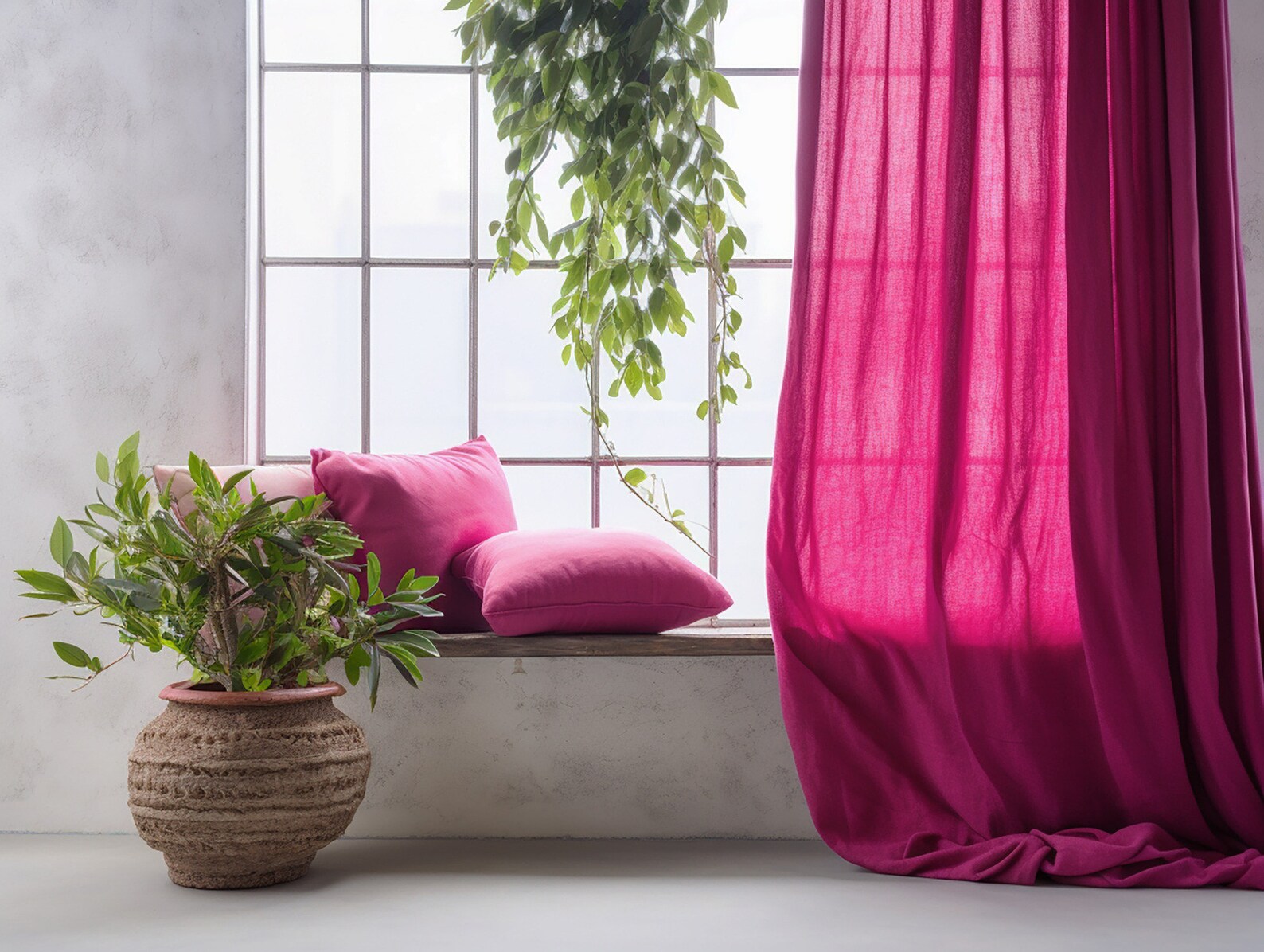Fuchsia Regular and Blackout Linen Curtains 2 Panels Unlined Cotton ...