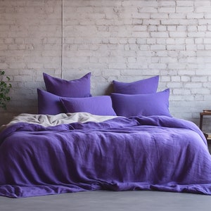 Violet Linen Bedding Set 1 Duvet Cover and 2 Pillowcases Softened Linen ...