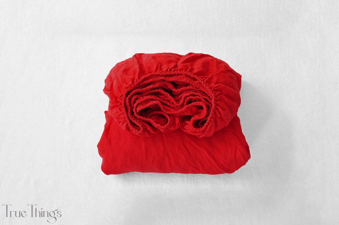 Scarlet Red Linen Fitted Sheet 1 Fitted Sheet Softened Linen Sheet ...