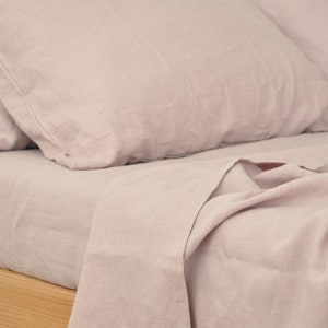 Dusty Pink Linen Sheet Set 1 Flat Sheet and 1 Fitted Sheet and 2 ...