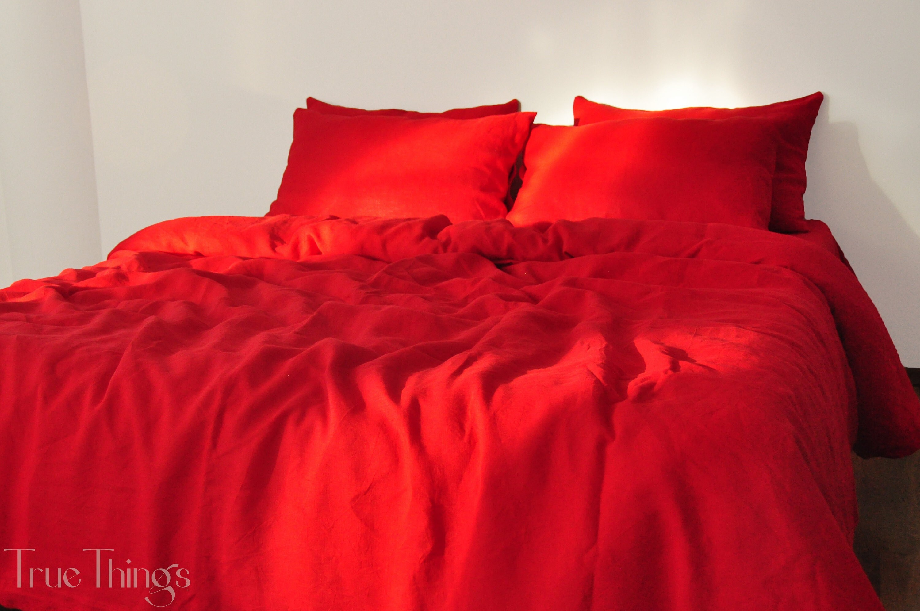 Scarlet Red Linen Bedding Set / 1 Duvet Cover 2 Pillowcases | Etsy