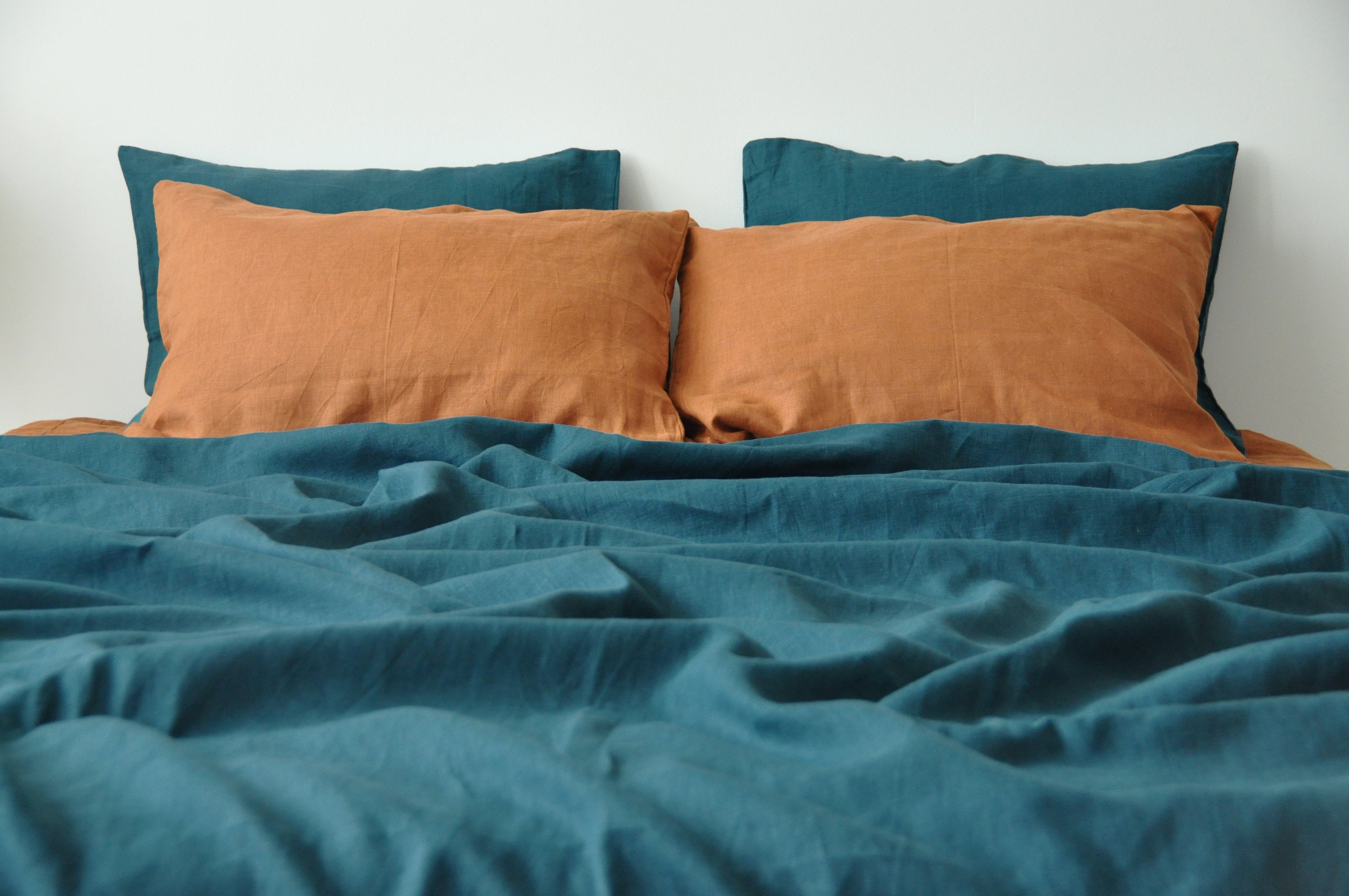 Teal Linen Coverlet With or Without Filling Softened Linen Medium ...