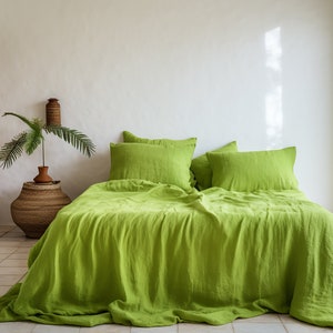 Chartreuse Green Linen Coverlet With or Without Filling Softened Linen ...