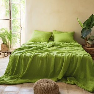 Chartreuse Green Linen Coverlet With or Without Filling Softened Linen ...