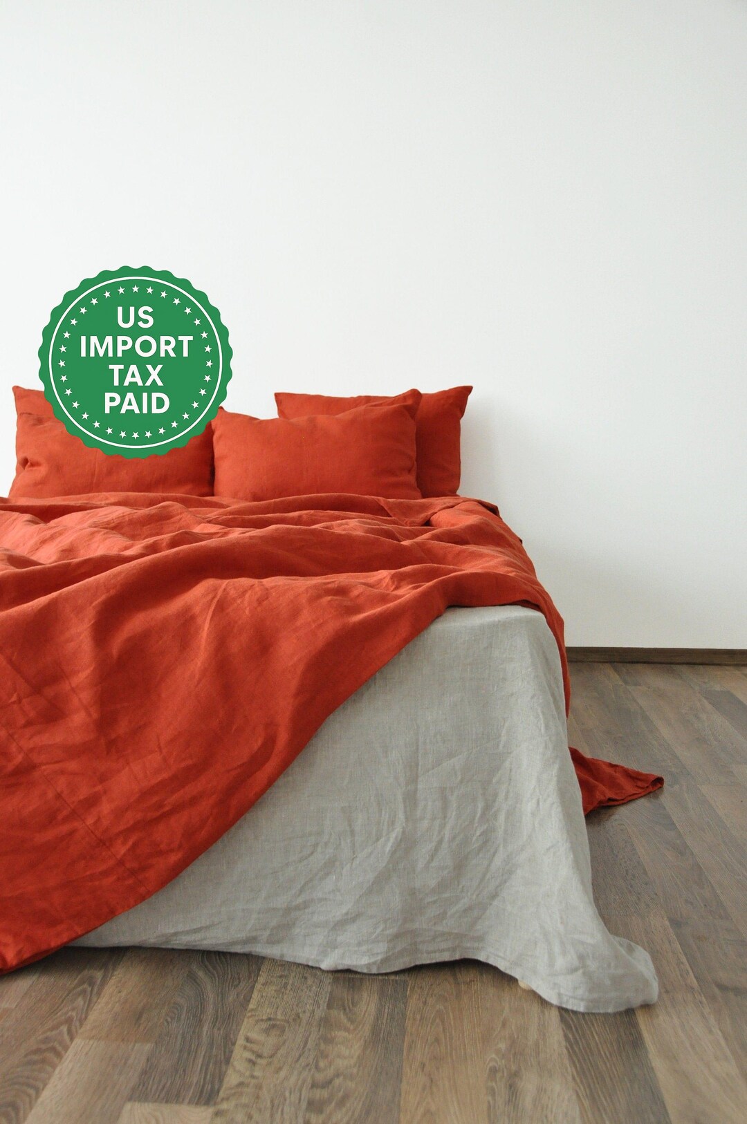 Terracotta Linen Bedding Set 1 Duvet Cover and 2 Pillowcases in Orange ...