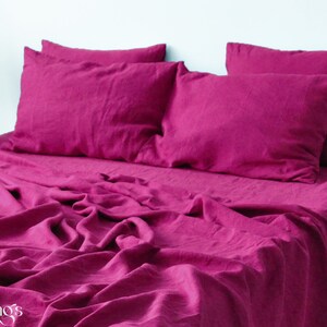 Fuchsia Linen Fitted Sheet 1 Fitted Sheet Softened Linen Sheet ...