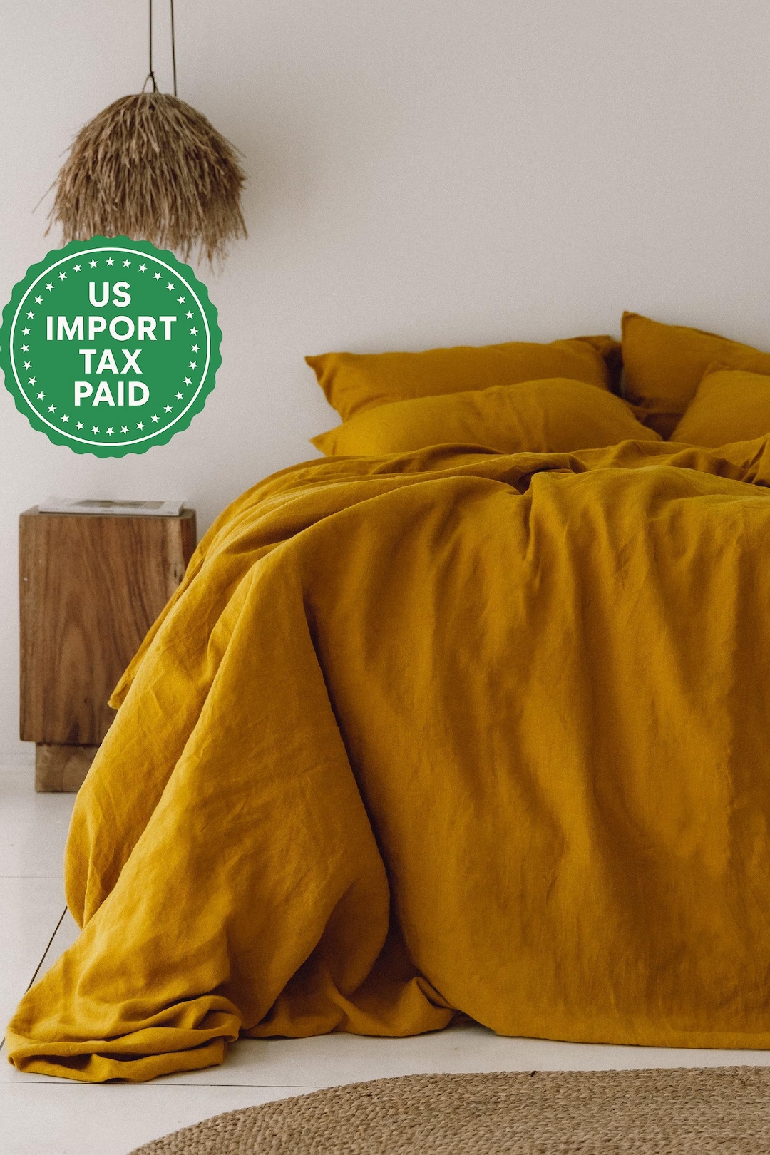 Ochre Linen Bedding Set Duvet Cover and Pillowcases in Ochre Color ...