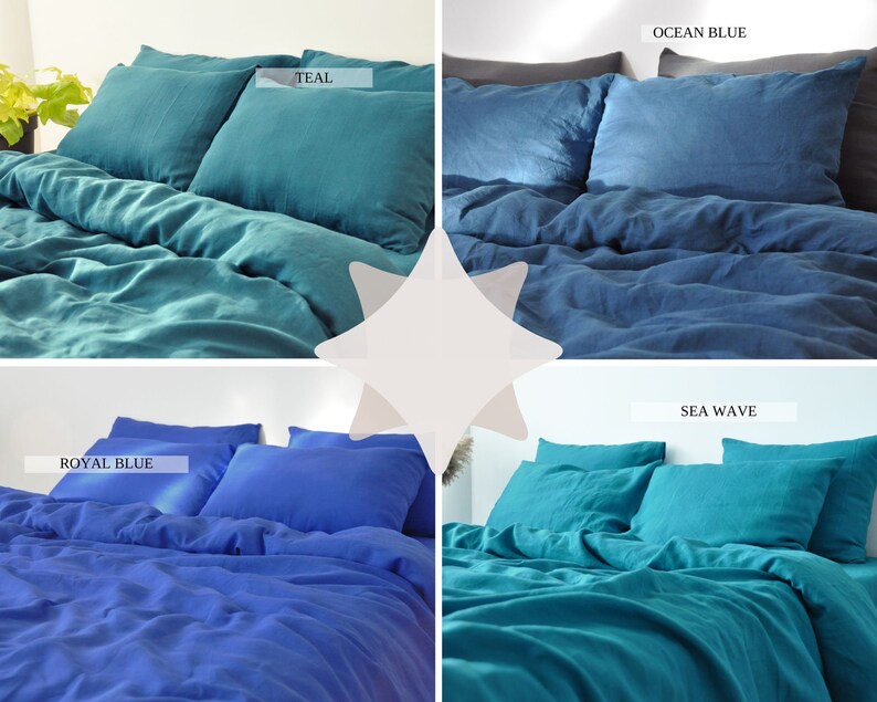 60 Colors Softened Linen 4-piece Bedding Set / 1 Duvet Cover + 1 Fitted ...