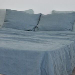 Dusty Blue Linen Sheet Set 1 Flat Sheet and 1 Fitted Sheet and 2 ...