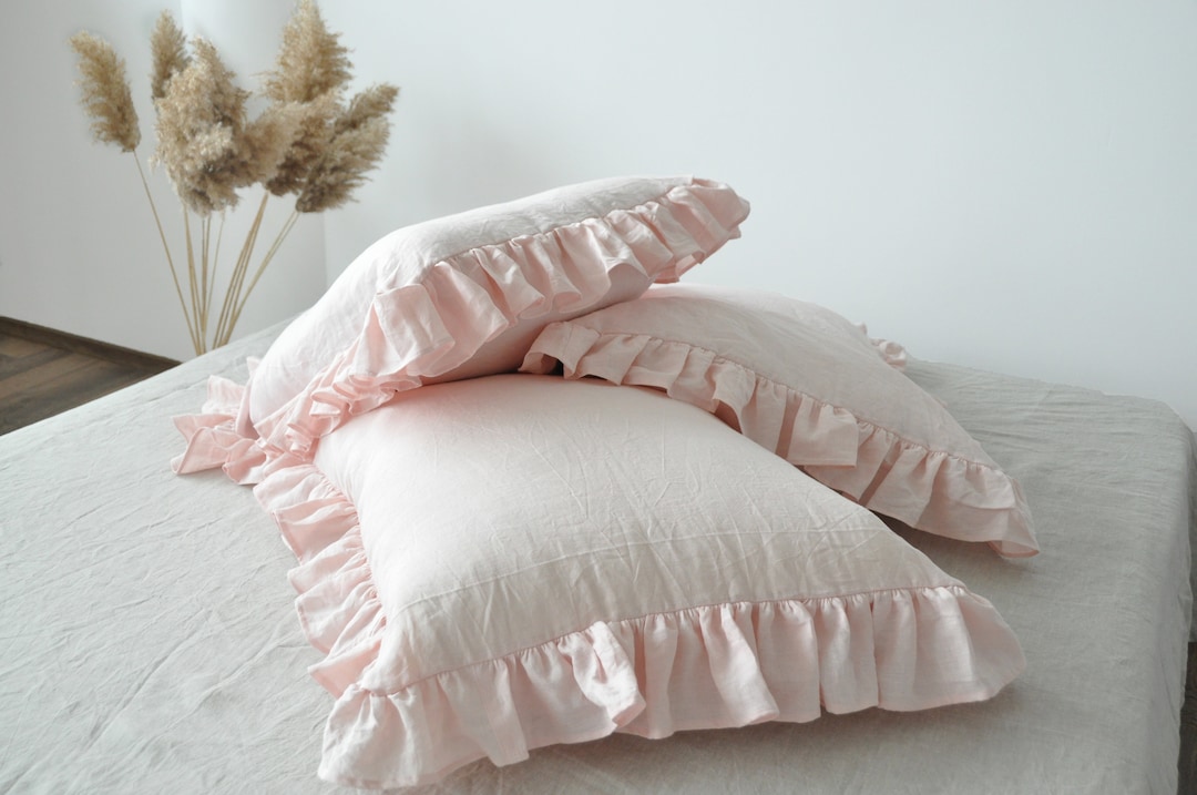 Blush Pink and Other Colors Ruffled Linen Pillow Cover Linen Pillowcase ...