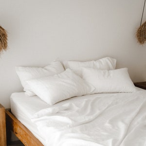 White Linen Sheet Set 1 Flat Sheet and 1 Fitted Sheet and 2 Pillowcases ...