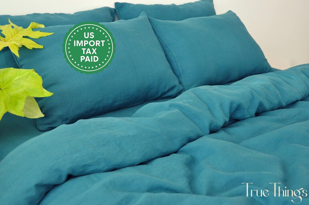 Teal Linen Duvet Cover 1 Duvet Cover Softened Linen Comforter Cover ...