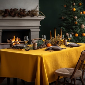 Turmeric Rectangle Linen Tablecloth Christmas Theme Round Square ...