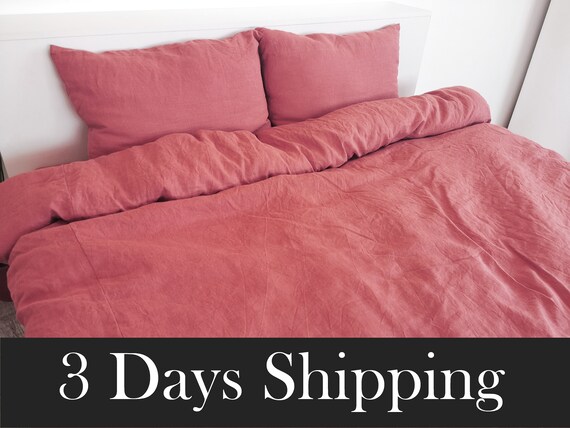 Rust pink linen duvet cover / 1 duvet cover / Softened linen / | Etsy