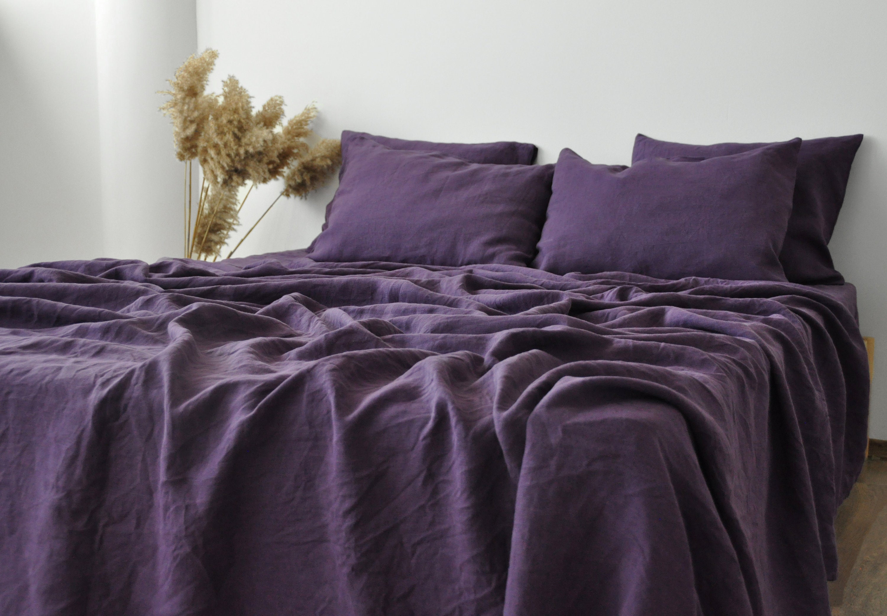 Deep Purple Linen Sheet Set / 1 Flat Sheet 1 Fitted Sheet - Etsy