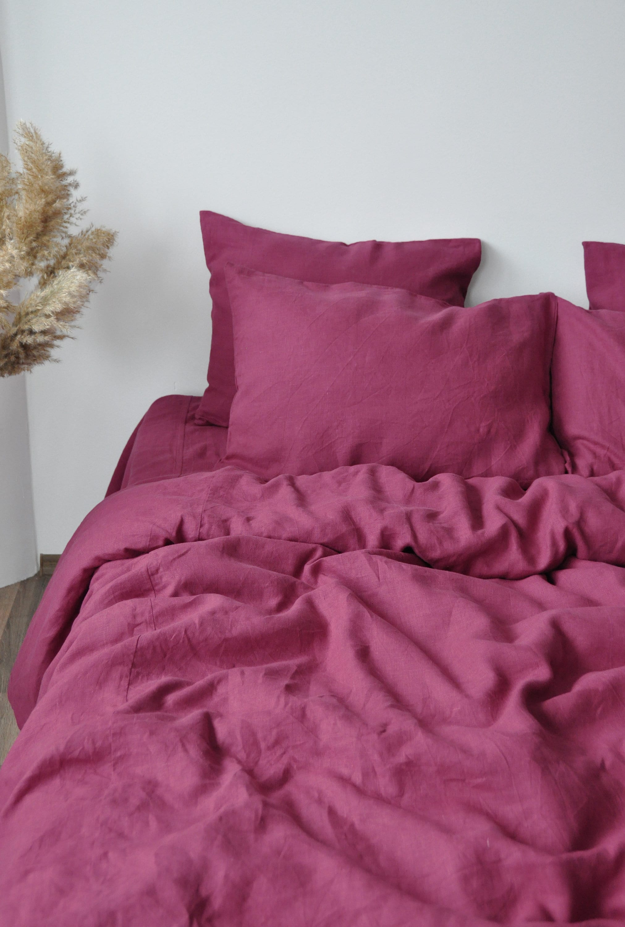 Raspberry Linen Bedding Set / 1 Duvet Cover 2 Pillowcases / - Etsy