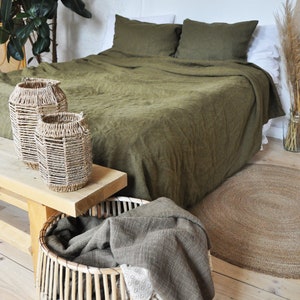 Dark Olive Linen Sheet Set / 1 Flat Sheet 1 Fitted Sheet 2 | Etsy