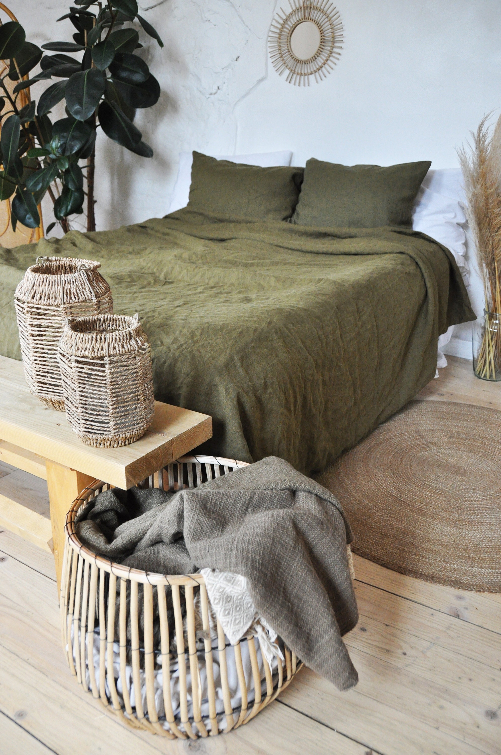 Dark Olive Linen Sheet Set / 1 Flat Sheet 1 Fitted Sheet 2 | Etsy