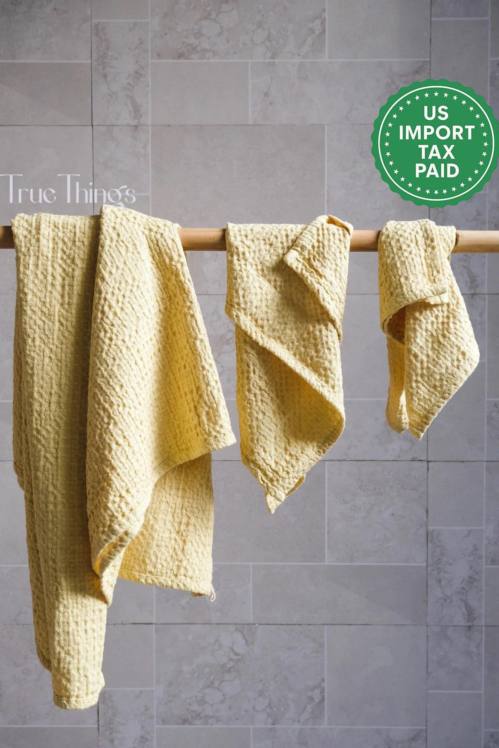 Chartreuse Yellow Waffle Linen Bath Towels Yellow Linen Bath Towel Set ...