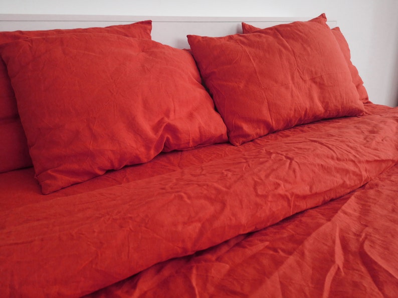 Scarlet red linen pillowcase / Red pillow cover / King Queen | Etsy
