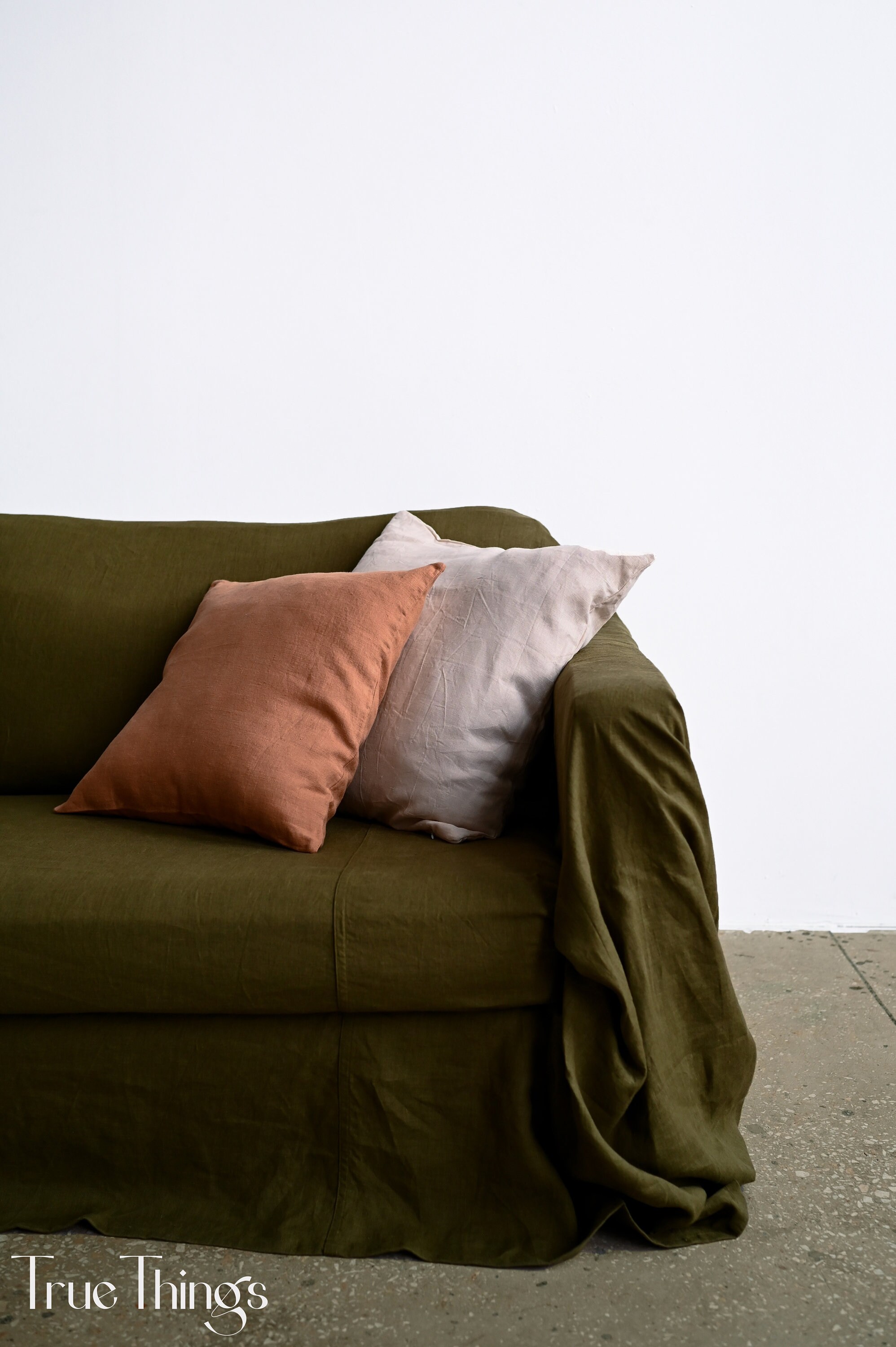Dark Olive Linen Sofa Slipcover / Couch Throw / Softened Linen - Etsy